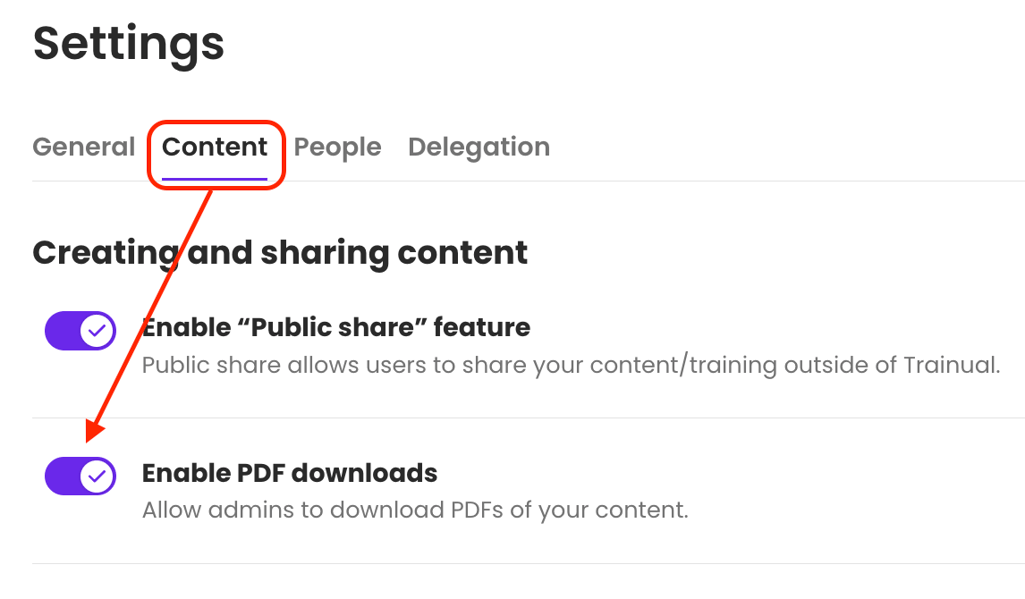Enable Content PDF Exports